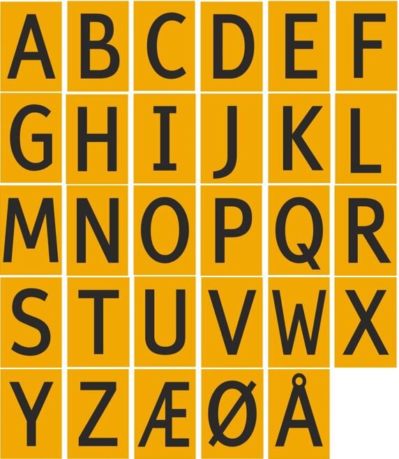 Selvklebende skilt 29x38 mm - bokstaver A-Å | Melbye